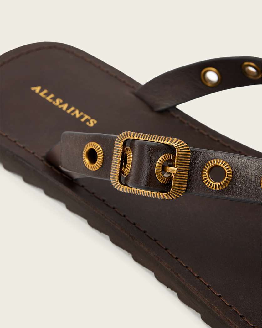 Sydney Eyelet Leather Sandals Dark Brown | ALLSAINTS